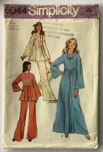 Sewing Pattern Vintage 70s UNCUT Simplicity 6044 Caftan Dress, Top ...