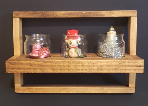 New Wood Wall Mounted Shelf That Holds 3 Glass Jars Included | eBay