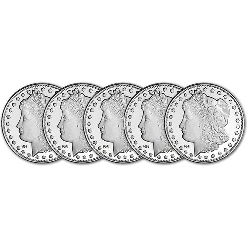 FIVE (5) 1 oz. Highland Mint Silver Round Morgan Dollar Design .999 ...