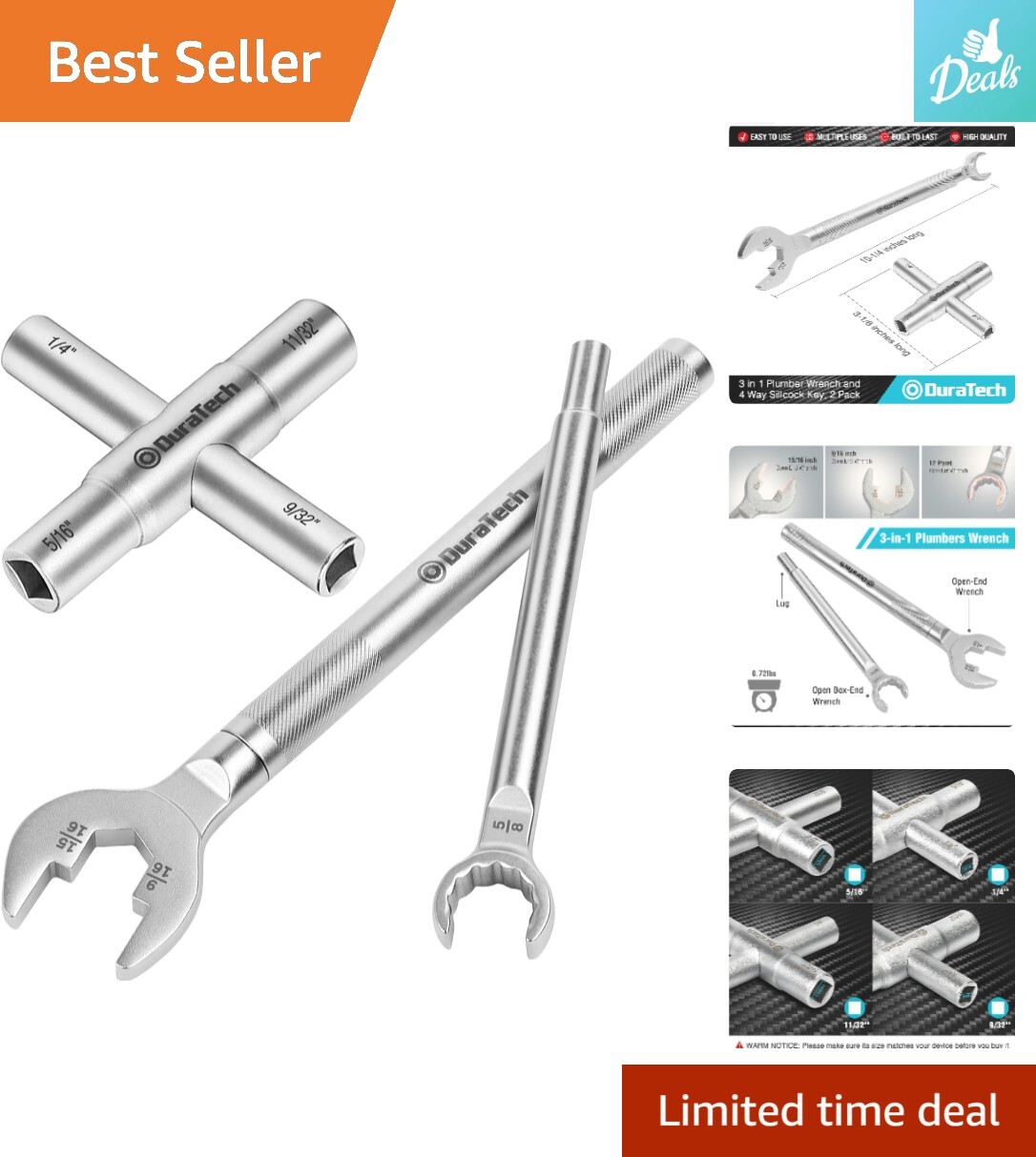 Versatile 3-in-1 Plumber Wrench & 4 Way Sillcock Key - Compact & Easy ...