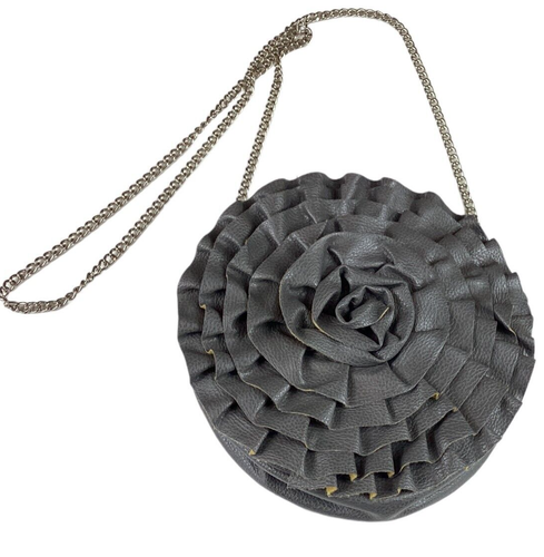 Round Rosette Purse/Clutch Gray Faux Leather Removable Chain Strap 248i ...