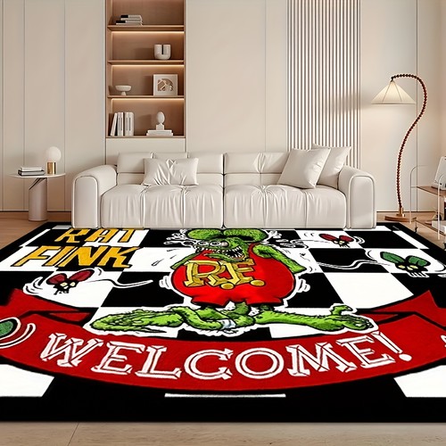Cartoon Mouse + RAT FINK Slogan Mat, Soft and Durable Mat, Machine ...