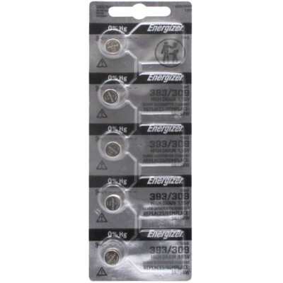 5 Pcs Energizer 393 / 309 SR754W AG5 LR754 SR48 LR48 193 Silver Oxide ...