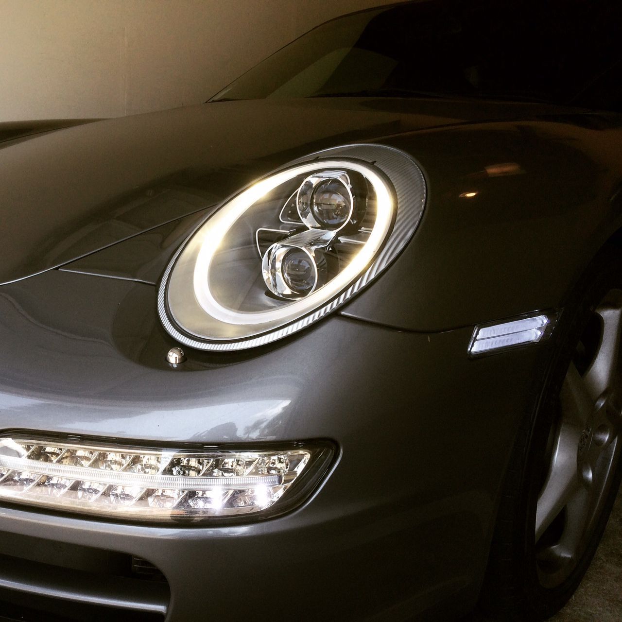 Porsche 911 997 MK1 991 style BLACK LED DRL Projector Headlights 2005 ...