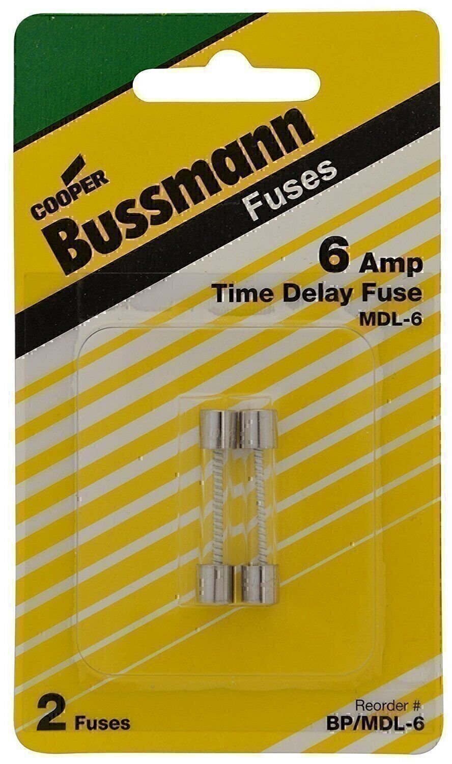Bussman BP/MDL-6 6 Amp Glass Tube Time Delay Fuse 2 Count 378482551625 ...