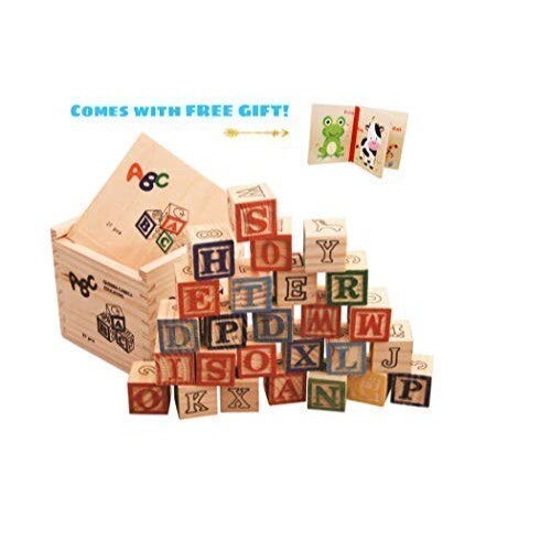 ABC + Numbers Wooden Blocks Educational Alphabet Blocks with Free Gift ...