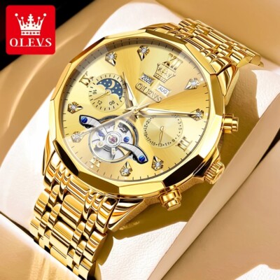 Automatic Mechanical Waterproof Watch Men's OLEVS Luxury Men Date Strap ...
