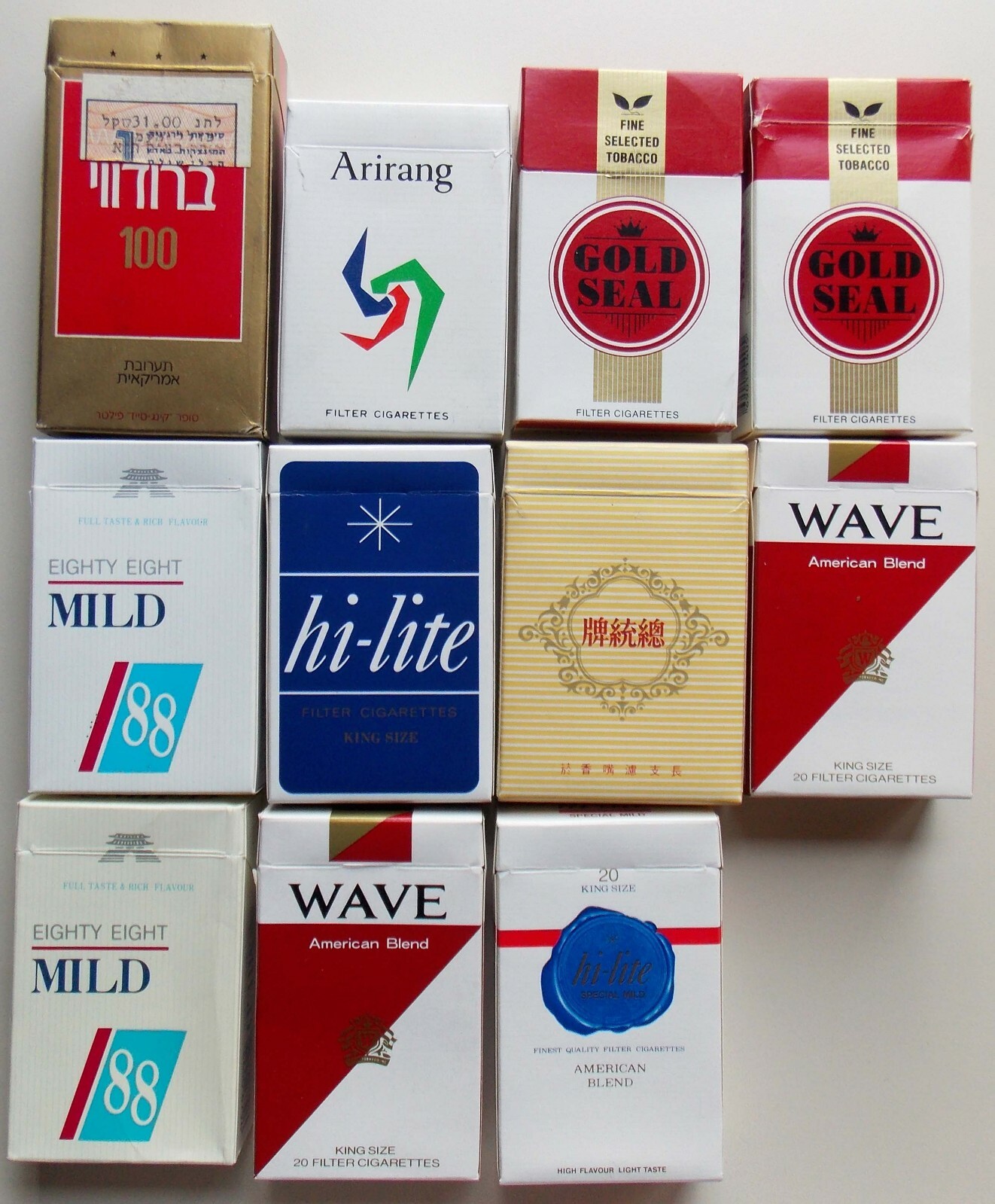 11 DIFFERENT JAPAN CHINA TAIWAN KOREA ISRAEL EMPTY CIGARETTE BOXES 70s ...