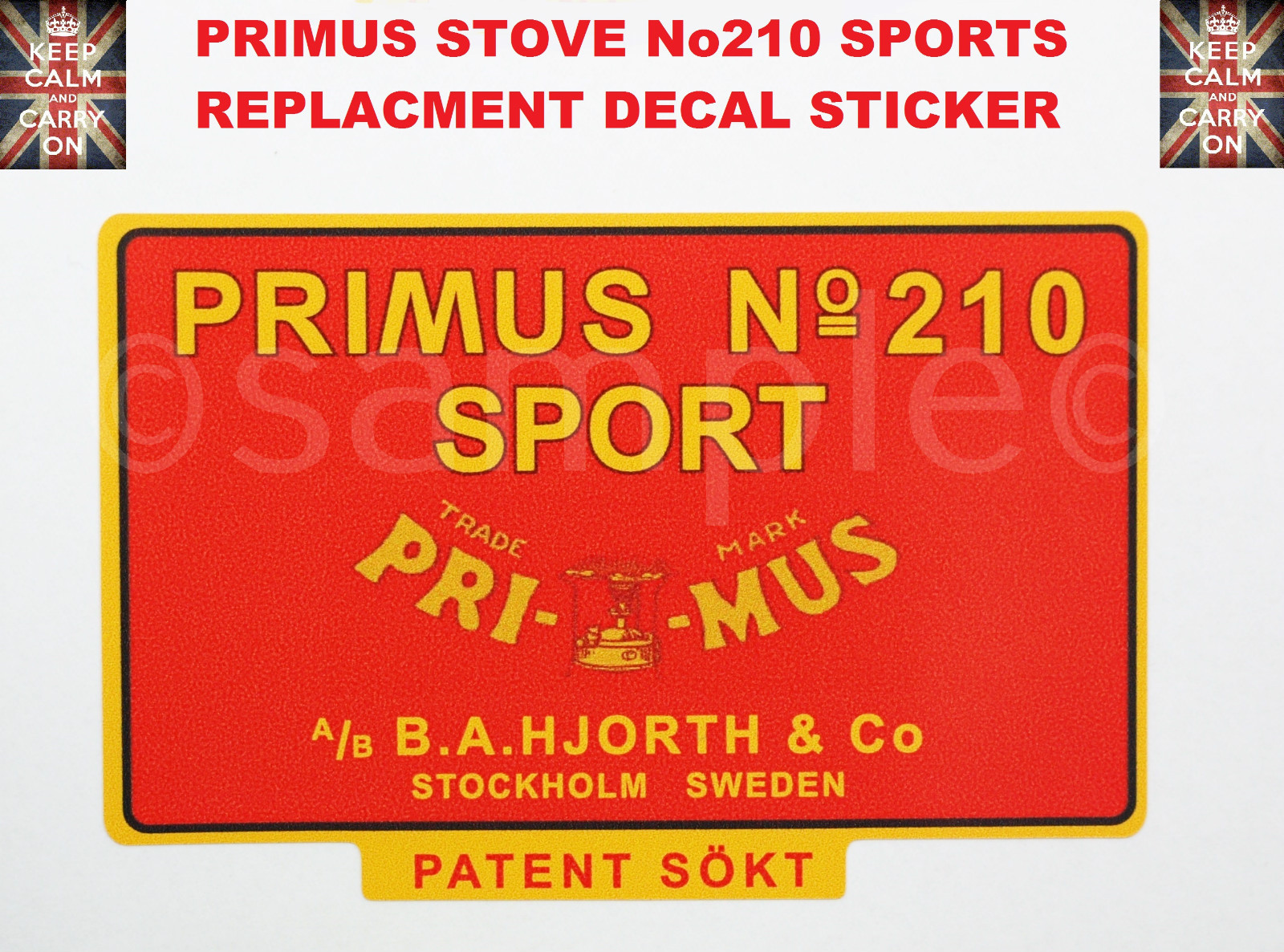 PRIMUS STOVE No210 SPORT REPLACEMENT TIN BOX DECAL STICKER PARAFFIN ...