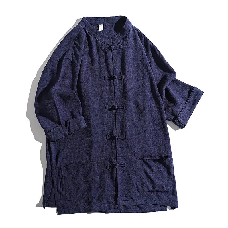 Men Chinese Tai Chi Tang Suit Half Sleeve Shirt Kung Fu Jacket Retro ...