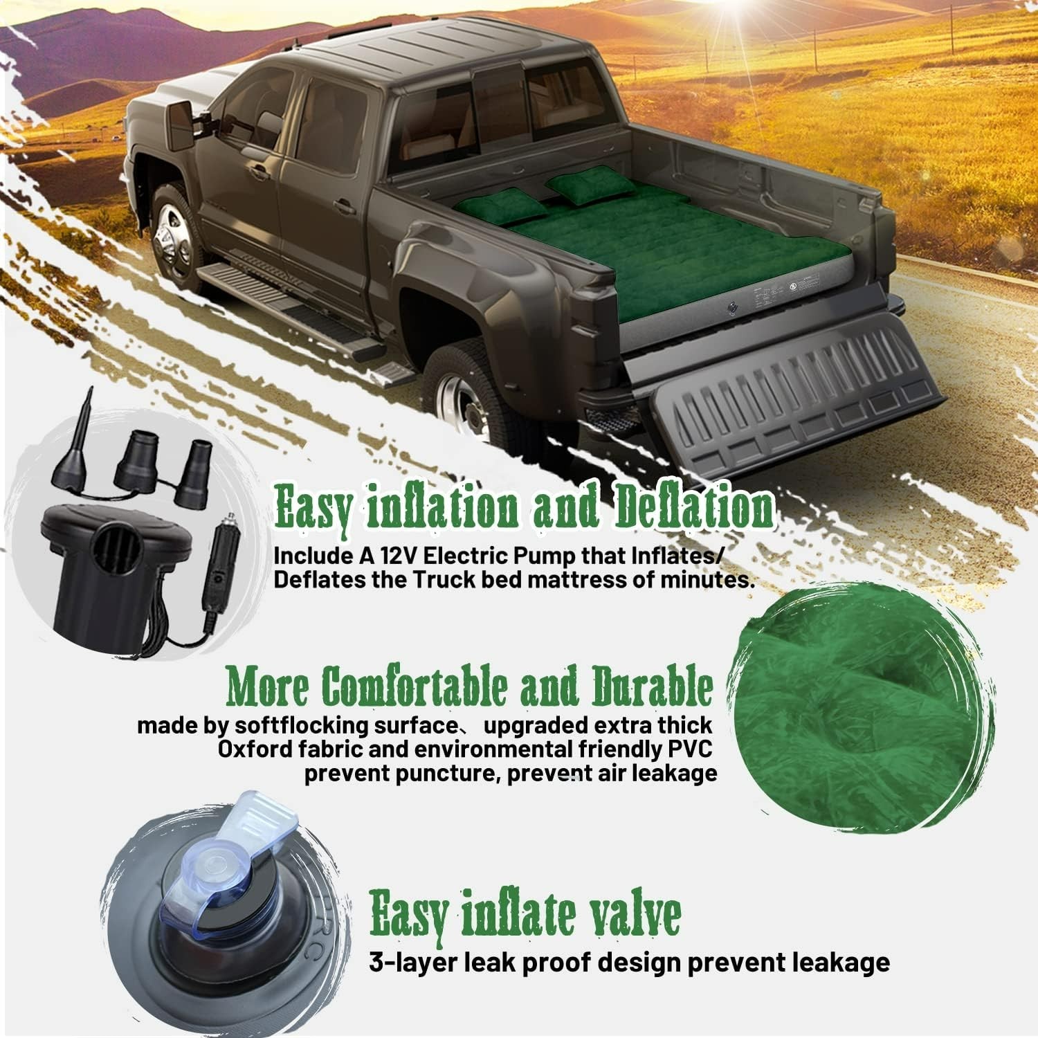 Truck Tent Mattress, Inflatable PVC/Flocked Pickup Airbed for Outdoor ...