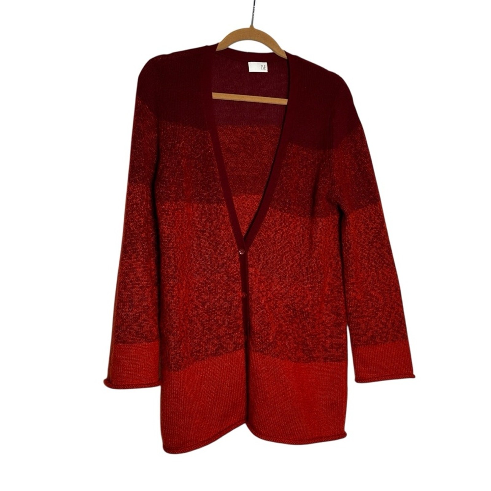 TSE Mohair Cashmere Wool Nylon Blend Red Ombré Button… - Gem