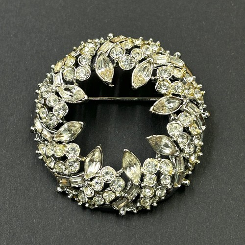 Rhinestone Wreath Brooch Pin 2" Silver Tone Clear Crystal Jewelry | eBay