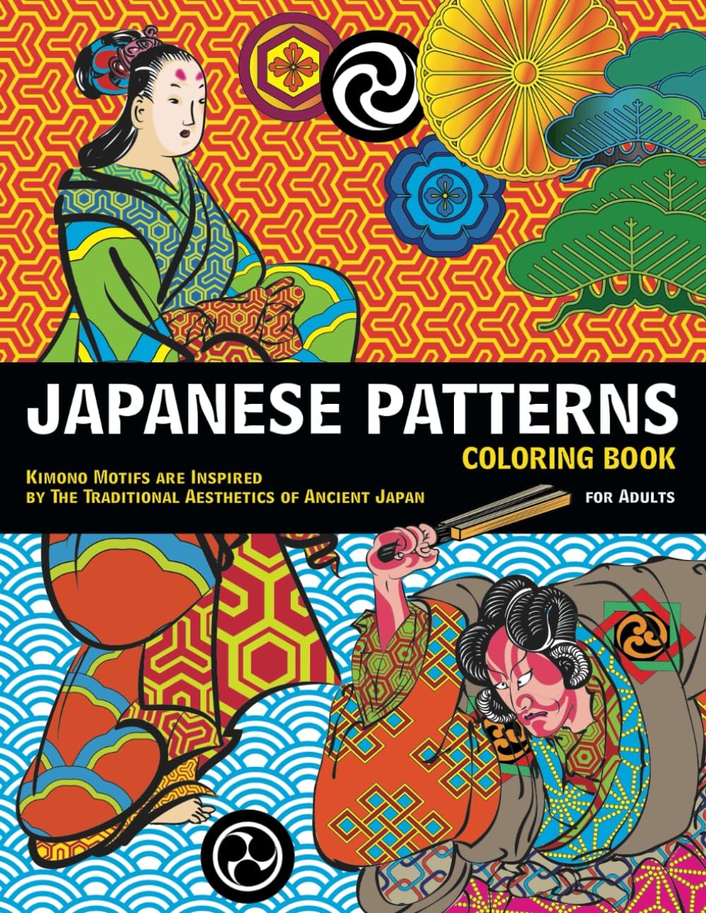 Japanese Patterns Coloring Book For Adults. Kimono Motifs Are Inspired ...