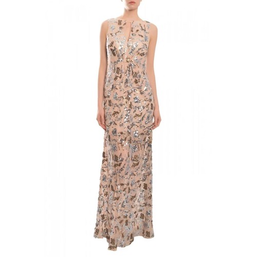 BCBG MAX AZRIA BLUSH PINK LONG MAXI GOWN SLEEVELESS LACE SEQUIN KEYHOLE ...