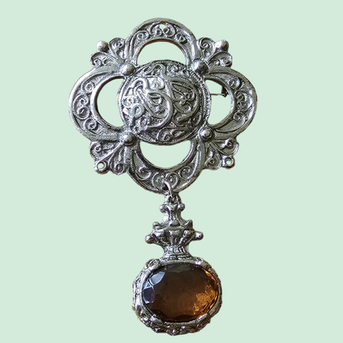 Vintage Brooch - Hanging Solid Metal Brooch with Amber Color Stone | eBay