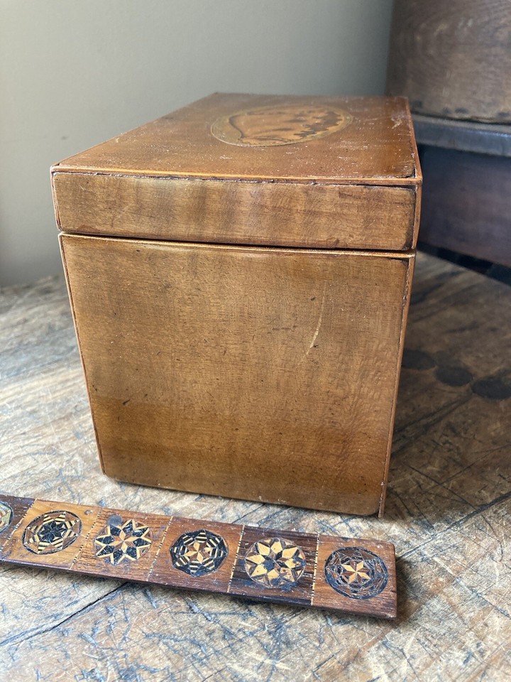 ANTIQUE 18th C Georgian Era Fancy Inlayed Tea Caddy Box Conch Shell ...