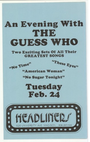 ORIGINAL 1970 The Guess Who Headliners Concert Poster Flyer - Feb 24 ...