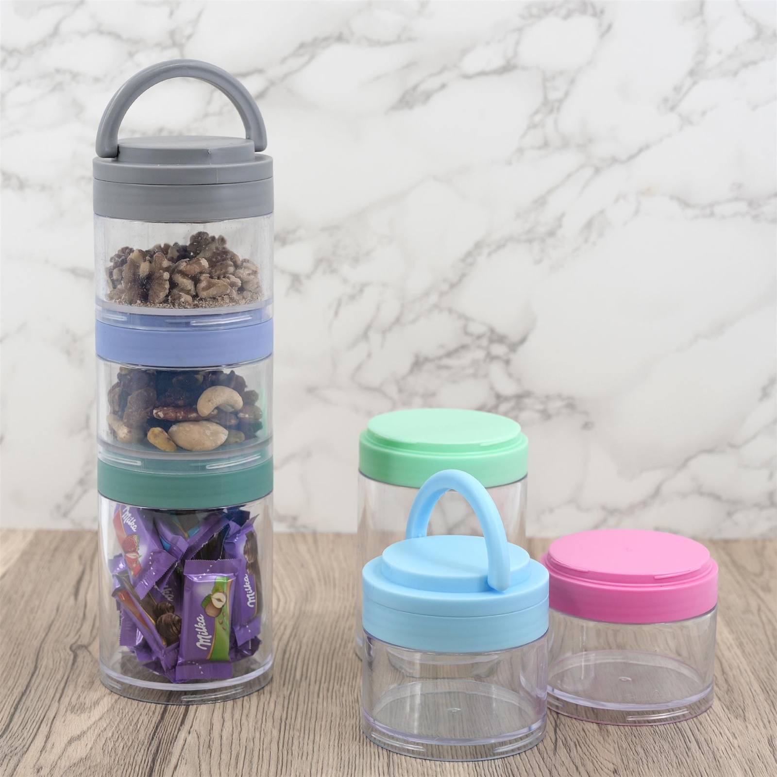 Stackable Snack Tower Food Storage Container Veg Nuts Jars Portable ...
