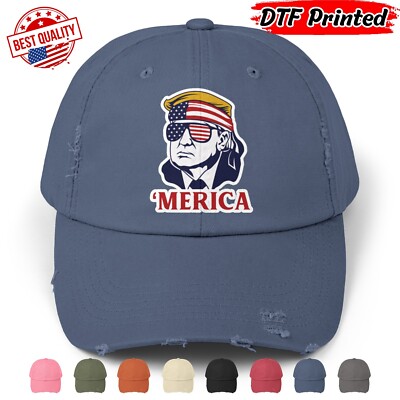 America Trump Distressed Cap Hat 4th of July Patriotic Flag DTF Printed ...