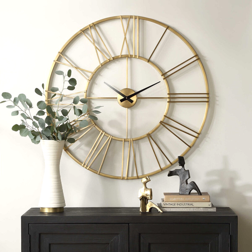 Keyann Round Open Wall Clock Roman Numeral Brushed Brass Finish Uttermost 06466 792977064665| eBay
