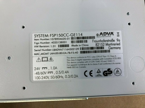 ADVA FSP150CC Optical Network Carrier Ethernet Switch 1078904620-01 AS ...