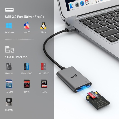 uni SD Card Reader, High-Speed USB 3.0 to Micro Adapter, Grey | eBay