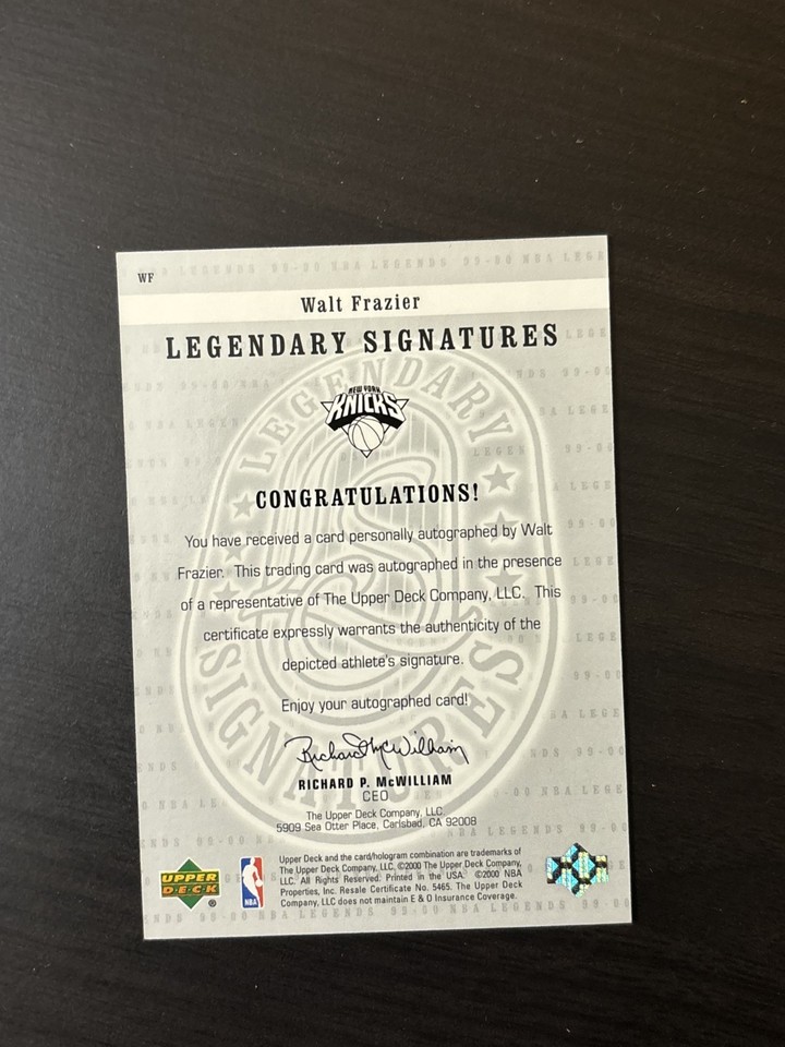 Walt Frazier 1999-00 Upper Deck Legendary Signatures Autograph #WF Auto ...