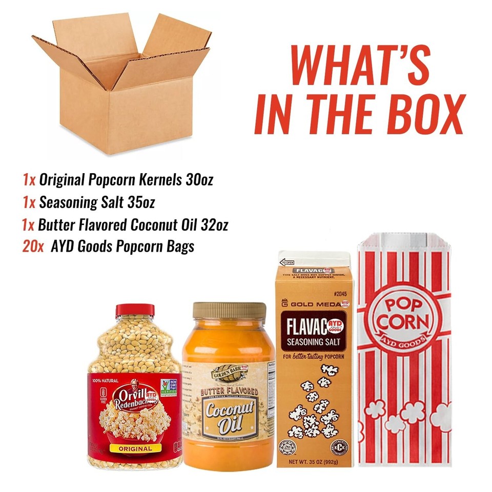 Complete Movie Theater Popcorn Kit, AYD Goods Yellow Popcorn Kernels ...