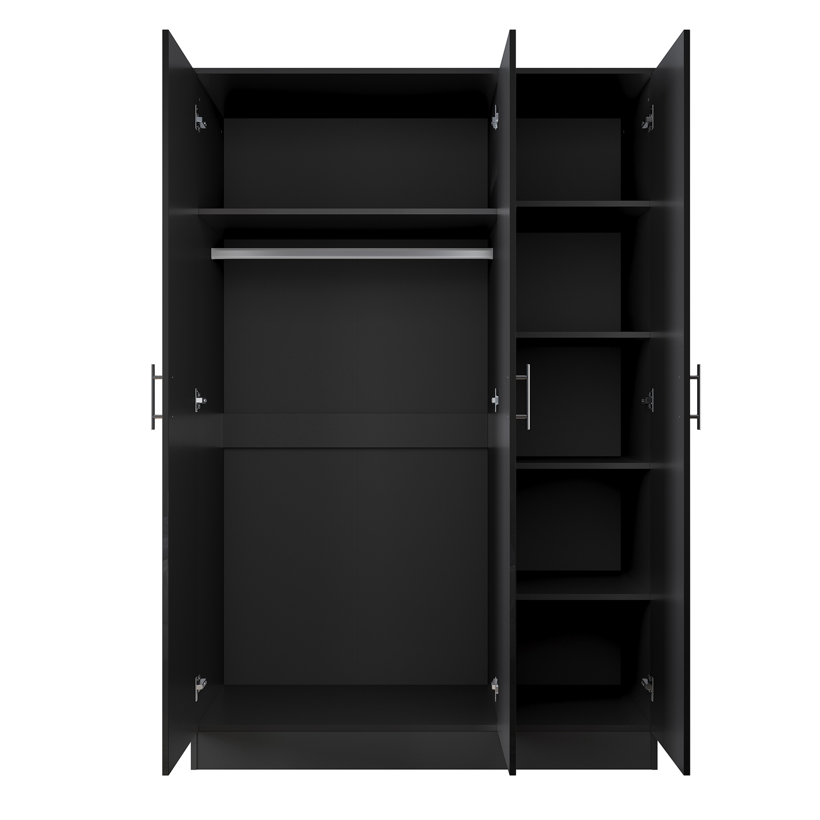 Black High Gloss 3 Door Triple Mirrored Wardrobe with Hanging Rail ...