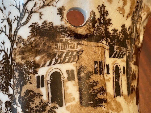 English ironstone: Antique Victoria Ware planter/crocus pot; brown hunt ...