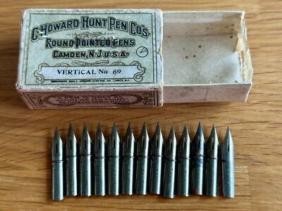 Vintage Howard Hunt Artist Pen Nibs Box Round Pointed, 13 "School pens ...
