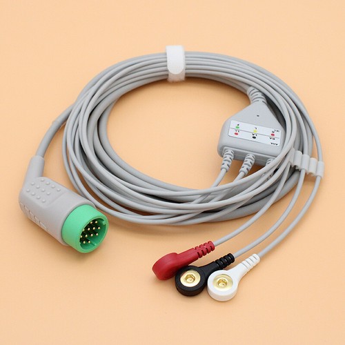One Piece 3 Leads ECG EKG Cable for Physio Control Lifepak 12/20E AHA ...