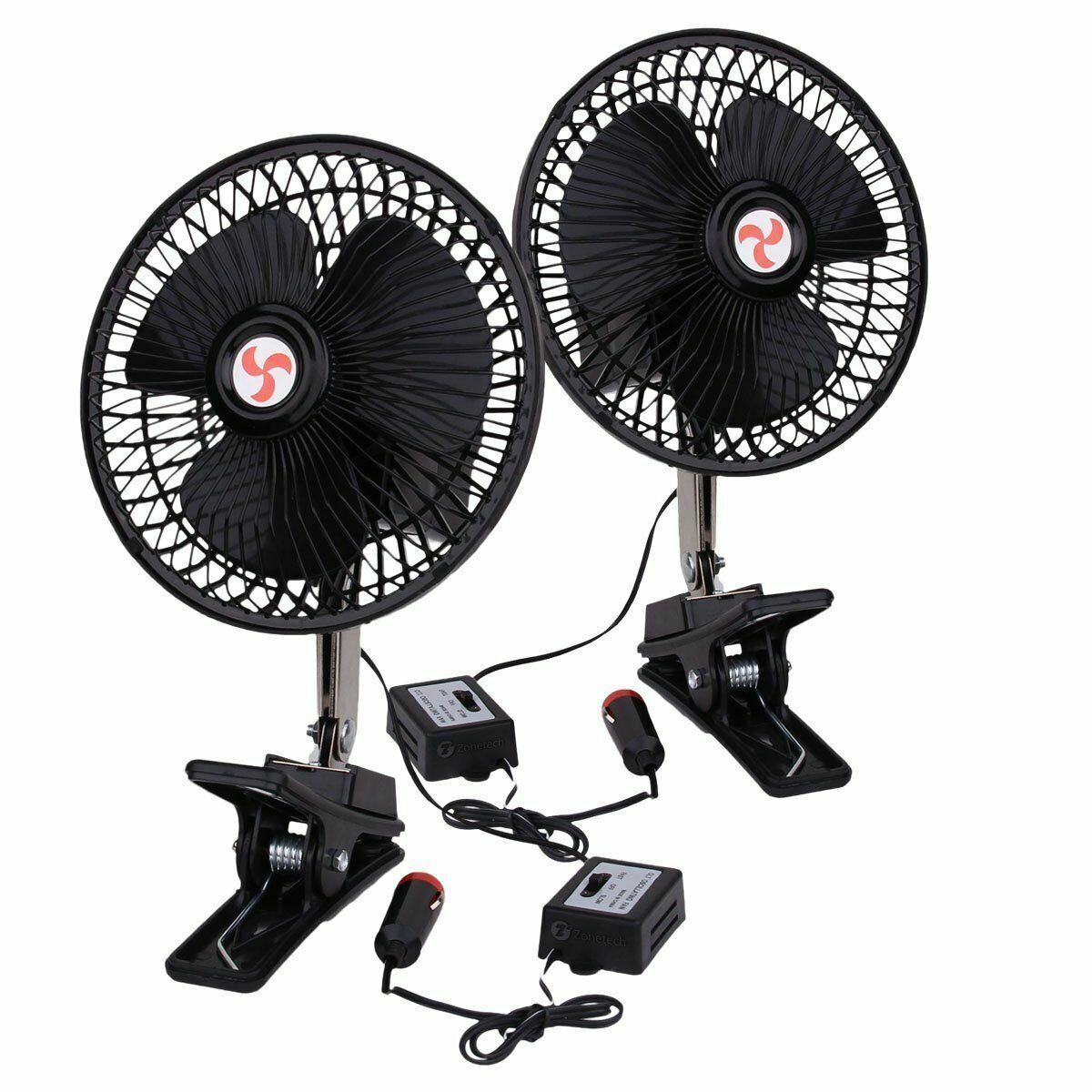 Zone Tech 2x 12V Dashboard Oscillating Cooling Clip On Desk Car Fan ...