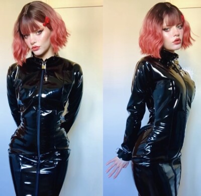 Misfitz black PVC padlock lockable hobble dress, two way zip. Size 24 ...