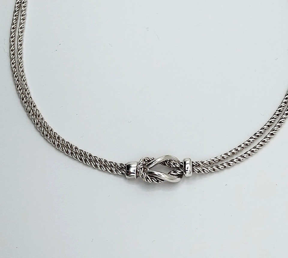 Rare Tiffany & Co. Sterling Silver Love Knot Pendant Double Rope Chain ...