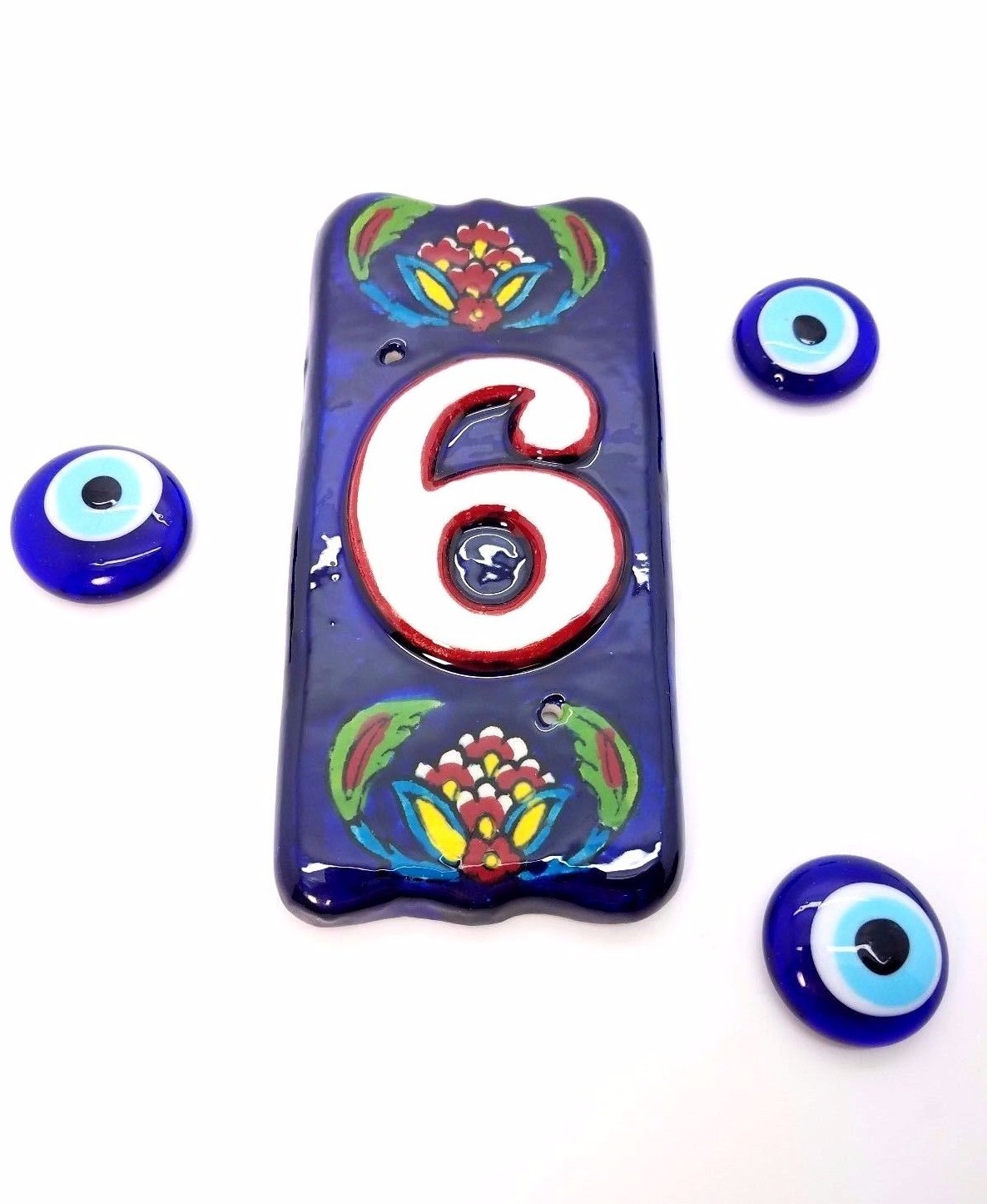 Handmade Mediterranean Ceramic Number 6 Tile Blue | eBay