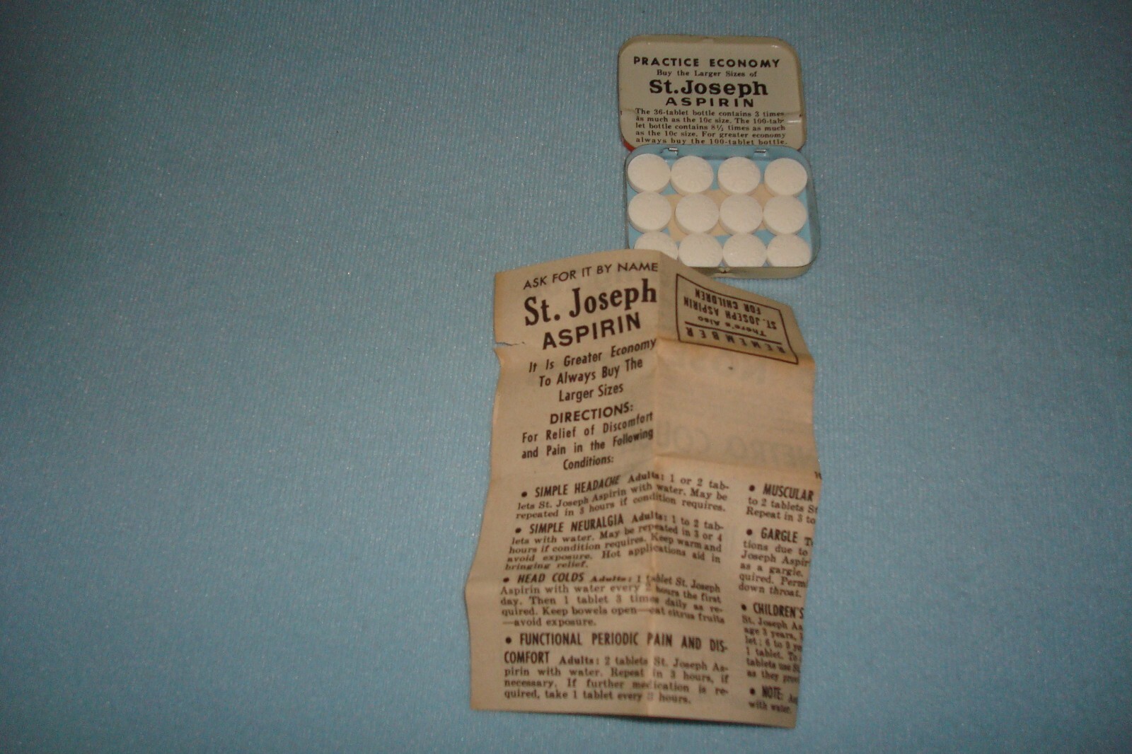 VINTAGE RARE MEDICINE TIN BOX ST. JOSEPH GENUINE PURE ASPIRIN 12 ...