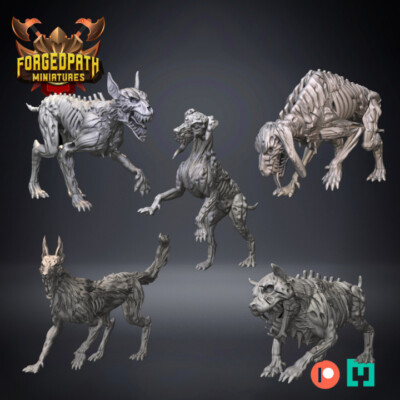 Zombie Dogs - Undead - Tabletop Wargaming 32mm scale - Skeleton Hound ...