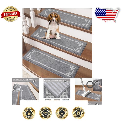 Fluffy Grey Stair Treads - 15 Durable Pieces for Wood Steps, Non-Slip ...