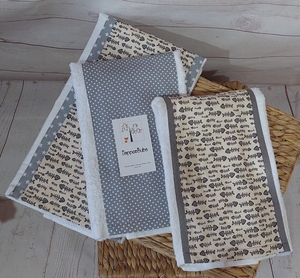 Boys Unisex Baby Burp Cloths Fish Large 60x60cm Set of 3 Baby Gift Baby ...