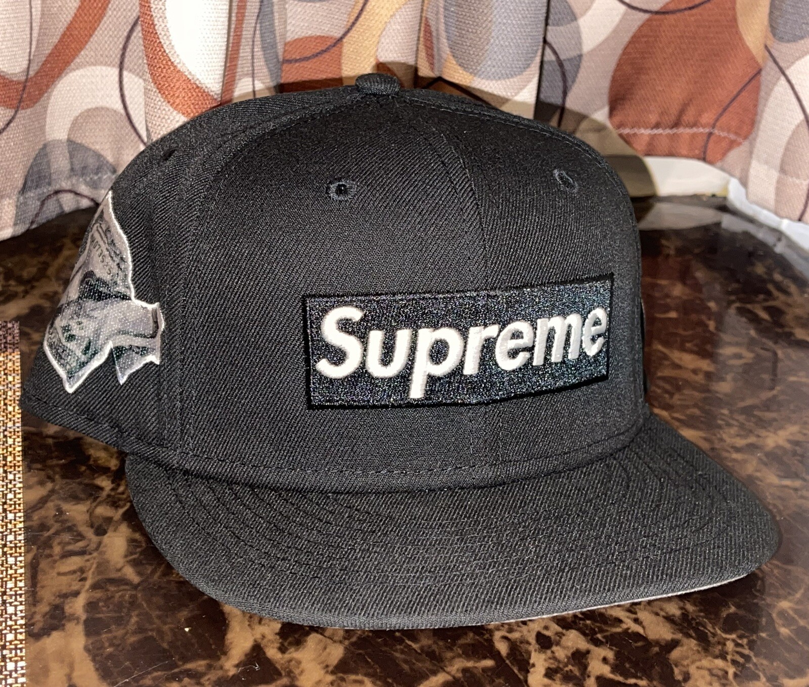 Supreme Money Box Logo New Era Black Fitted Size 7 3/8 - Gem
