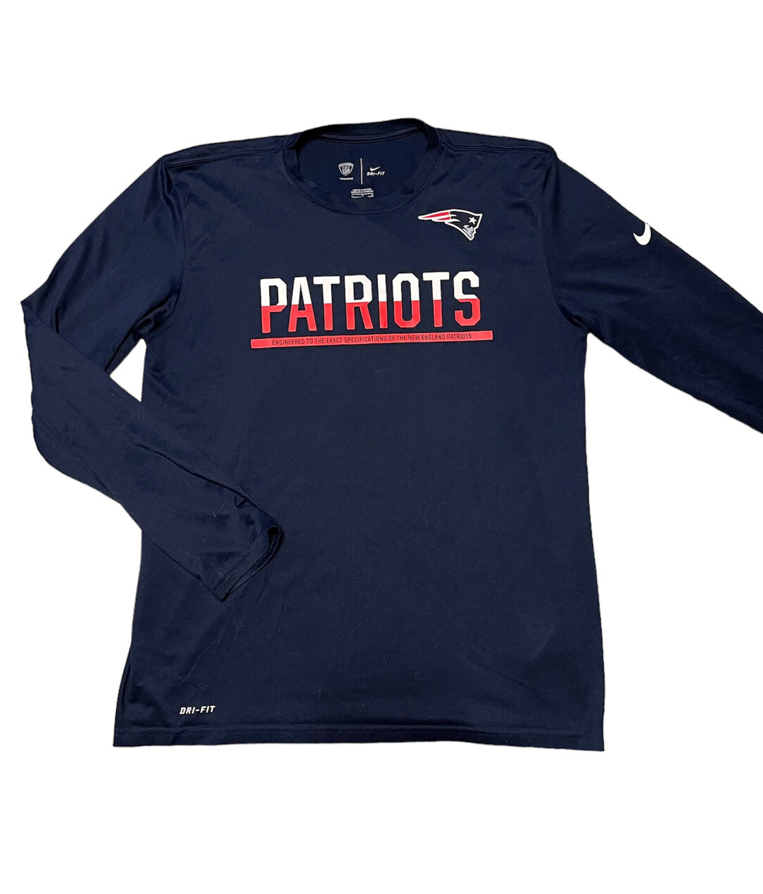 New England Patriots Shirt Mens L Blue Nike Dri Fit Long Sleeve NFL ...