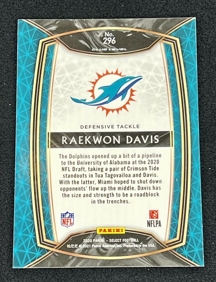 2020 Panini Select #296 Raekwon Davis Miami Dolphins Rookie Card RC | eBay