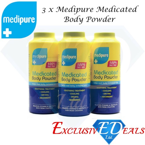 3 x 200g Medipure Medicated Body Powder 100% Talc Free Helps Irritated ...