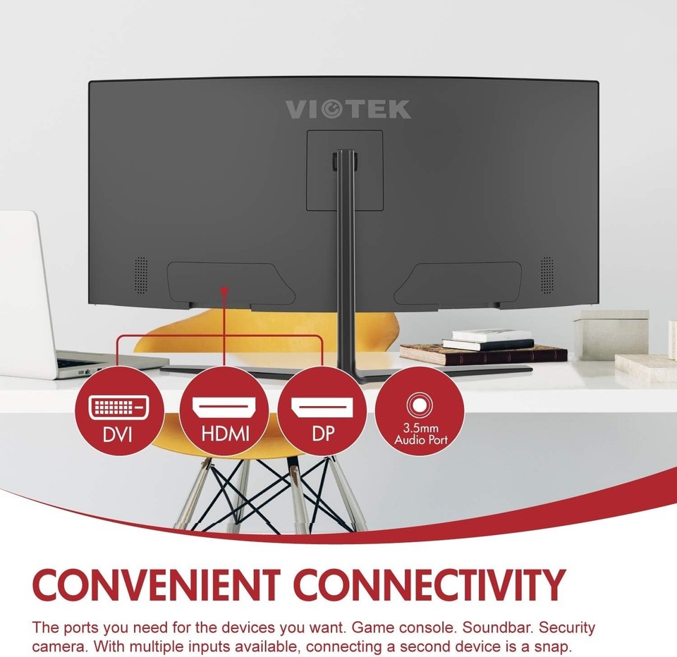 Viotek 34" Curved LED 3440x1440 Monitor 120Hz 4ms HDMI, DP, DVI, 3.5mm ...
