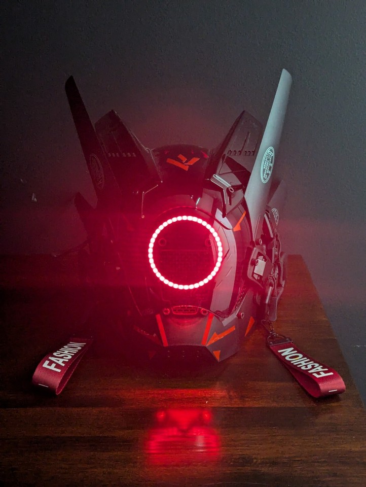Futuristic Cyberpunk LED Mecha Mask With Horns And Decal Halloween Mask ...