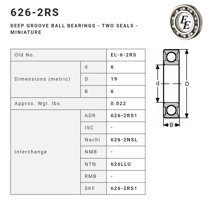 626 2rs Mini Bearing Seiko 6159 626-2RS 626RS Bearing 6x19x6mm Rubber ...