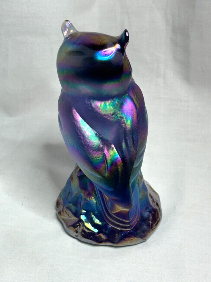 Fenton art glass 95th Anniversary amethyst carnival glass owl figurine ...