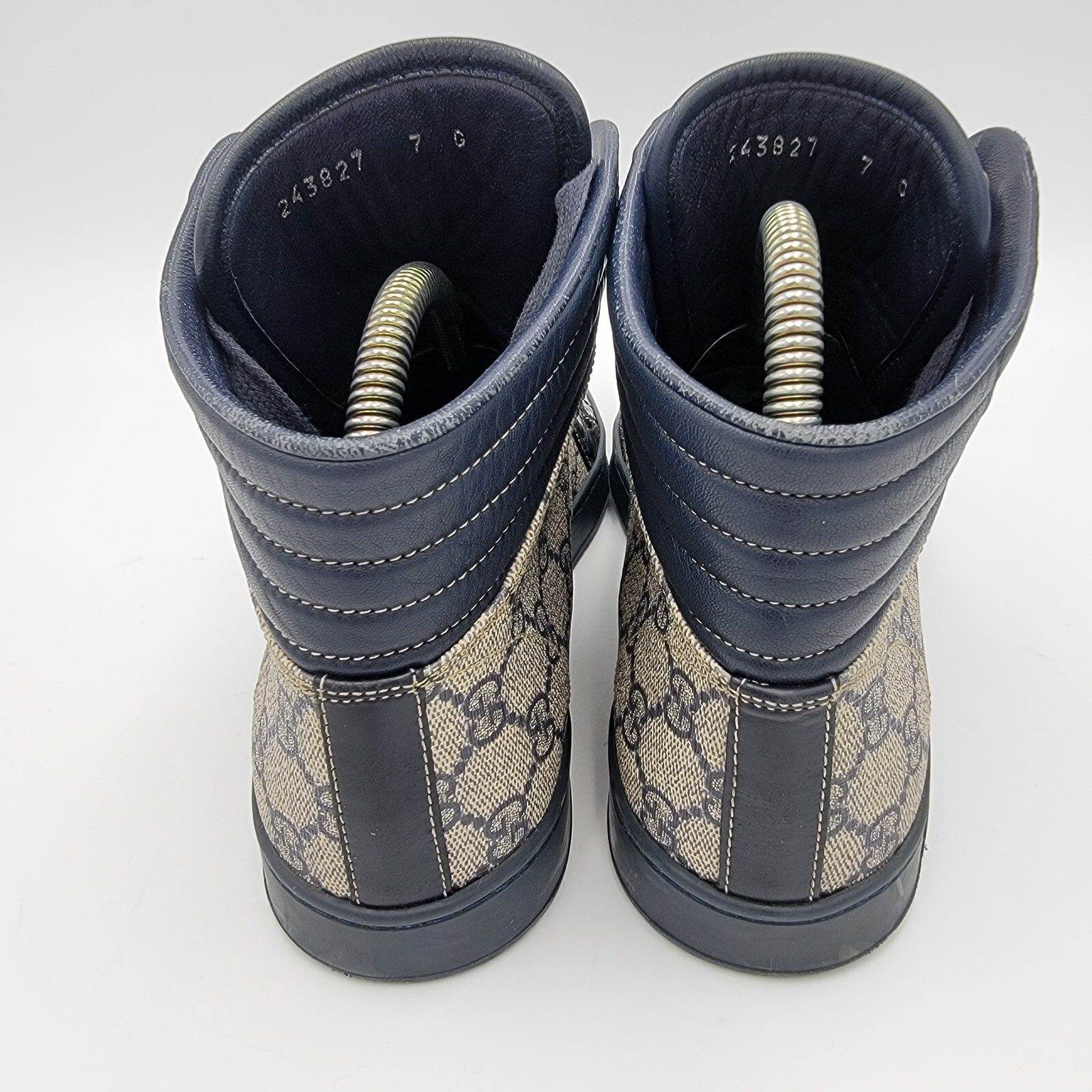 Gucci Men's GG Monogram Canvas Black Navy High Top Sneakers Gucci 7 US ...